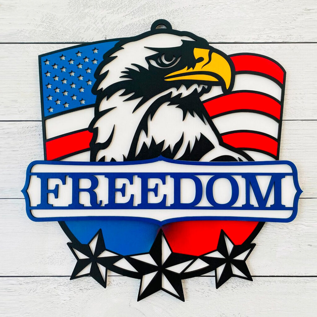 Patriotic US Bald Eagle Flag Welcome Door Sign Laser Cut Kit • Cosmic ...